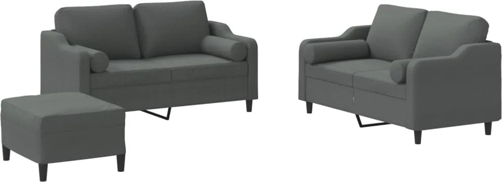 3dílná sedací souprava s polštáři tmavě šedá textil 3201827