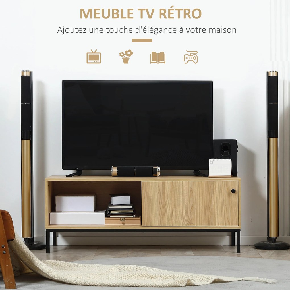 HOMCOM TV Stojan - Max. 50 Palců - 3 Úložné Prostory - 2 Otvory pro Kabely s Posuvnými Dveřmi - rozměry 120L x 39.5W x 46H cm