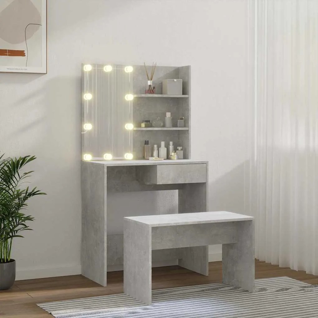 Toaletní stolek sada s LED betonově šedý kompozitní dřevo 3114110