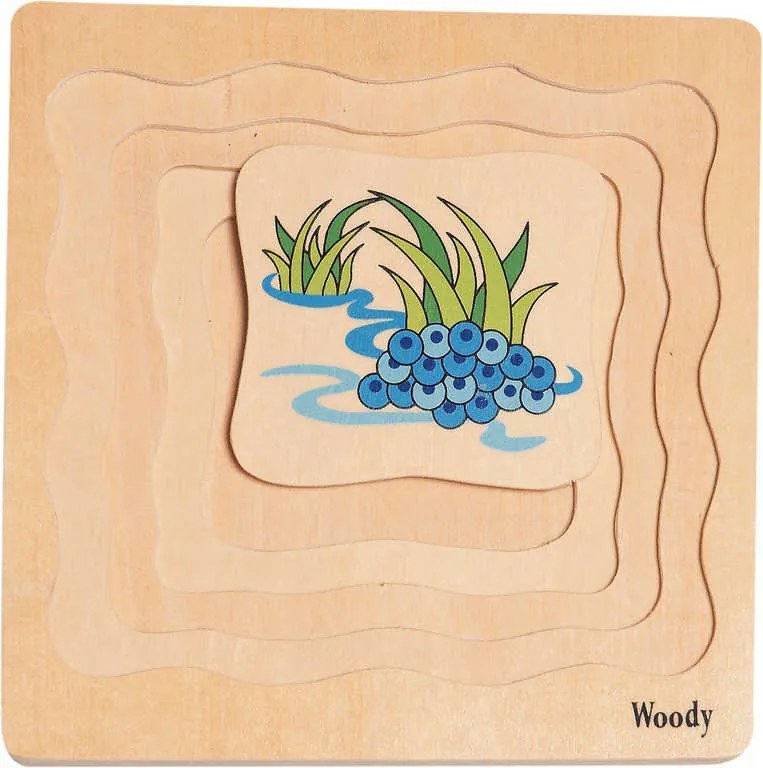 WOODY DŘEVO Puzzle naučné vývoj žáby 4 vrstvy 4 obrázky 4v1 na desce 90078