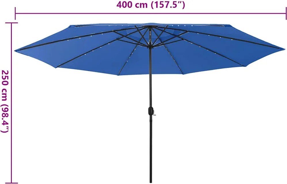Zahradní slunečník s LED osvětlením 400 cm azurově modrý 312537