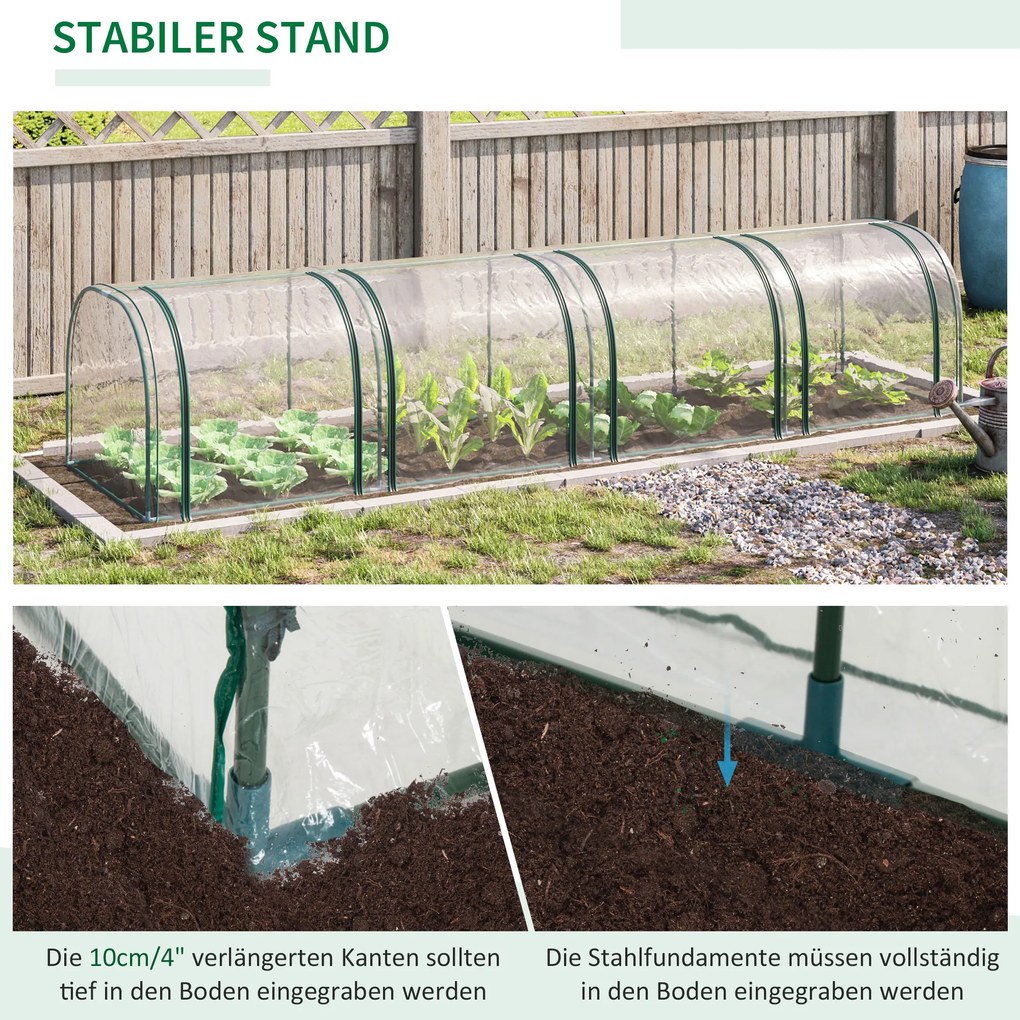Outsunny Fóliový skleník Skleník s dveřmi Studený rám Rostlinná školka Rostlinný dům Fólie Ocel PVC Transparent 395 x 100 x 80 cm | Aosom
