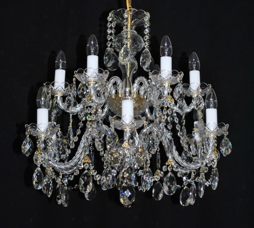 12 Arms silver crystal chandelier with cut crystal body &amp; crystal almonds