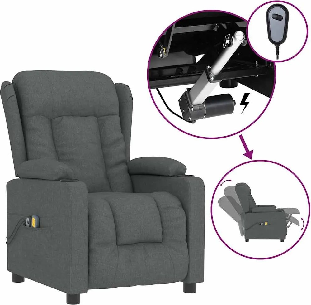 Elektrické masážní křeslo tmavě šedé textil 3098790