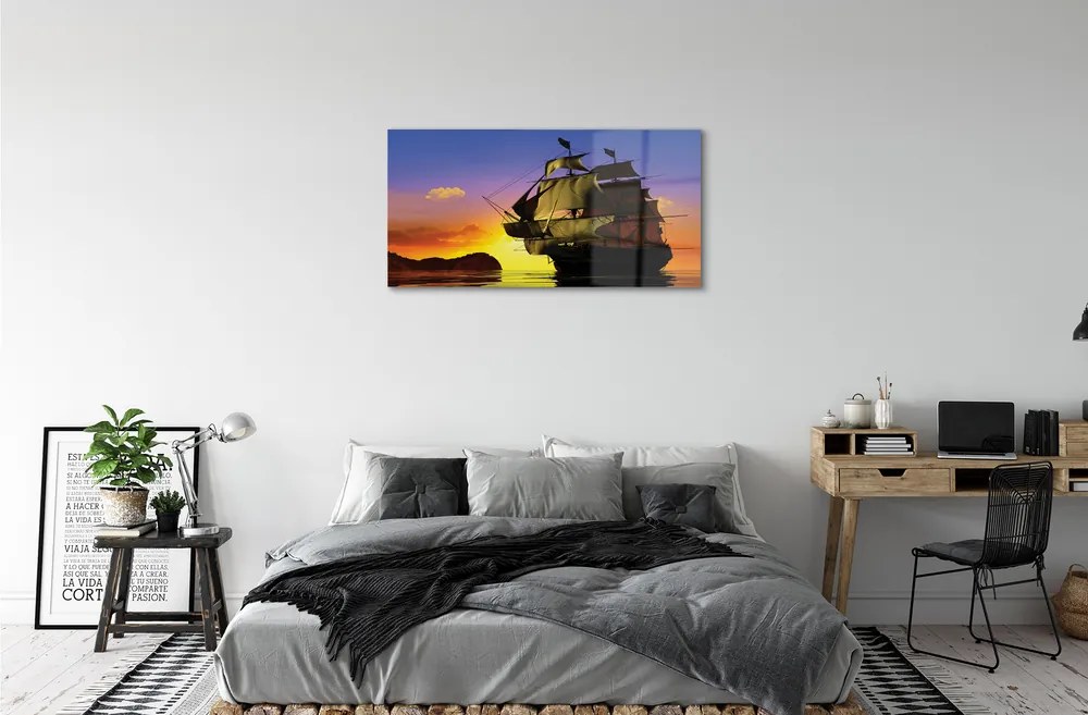 akrylový obraz Sky ship sea 100x50 cm
