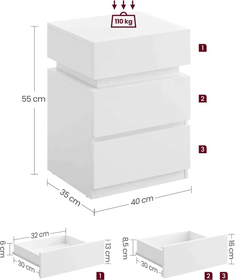 Noční stolek ANT-E1163 WT, mdf, bílá (40 x 35) cm
