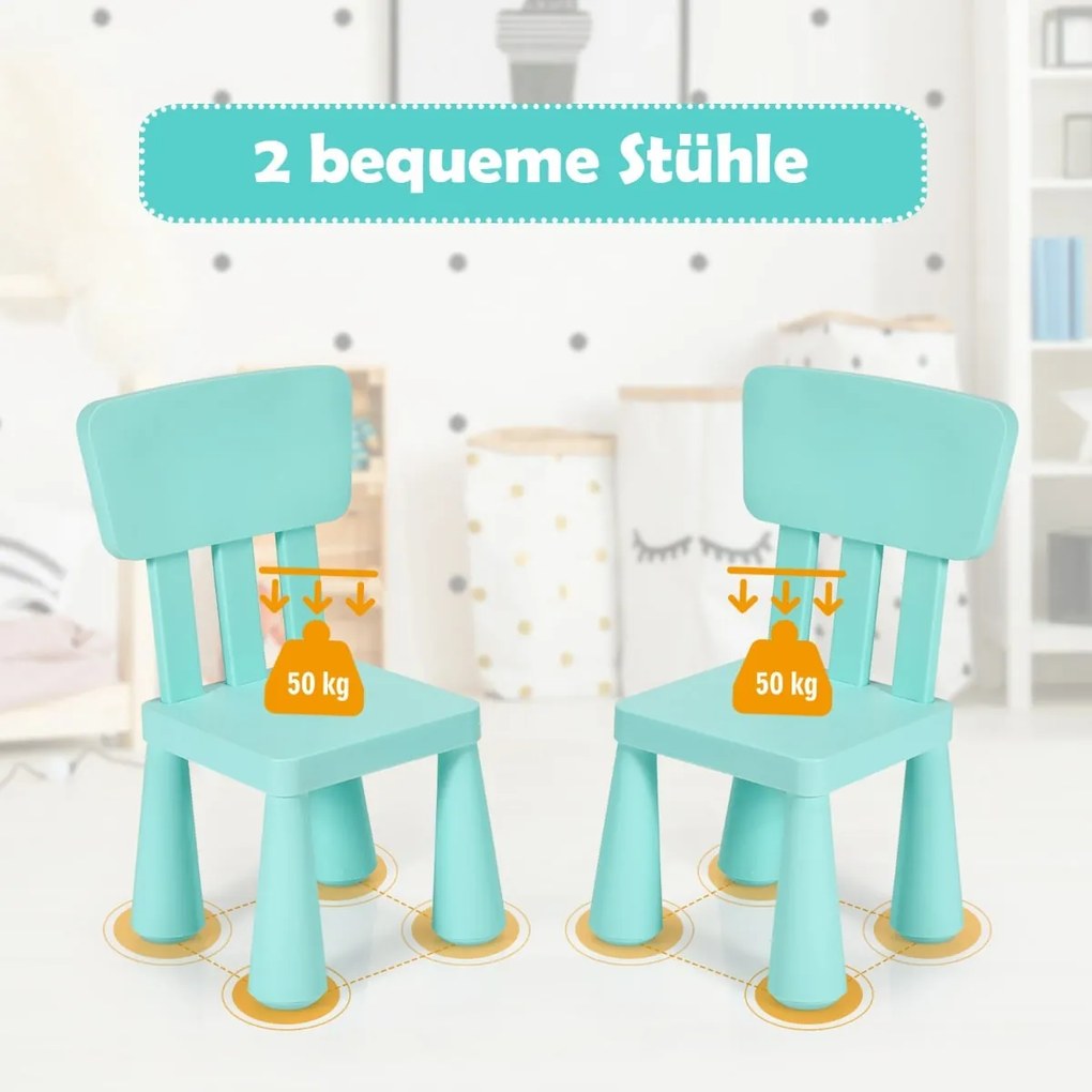 Costway 3 PCS. Kindersitzgruppe Kindertisch mit 2 Stühlen Kindermöbel – zelený