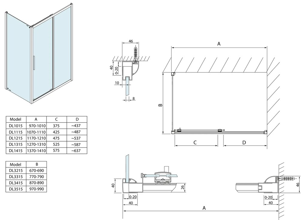 Polysan LUCIS LINE sprchová boční stěna 800mm, čiré sklo - DL3315