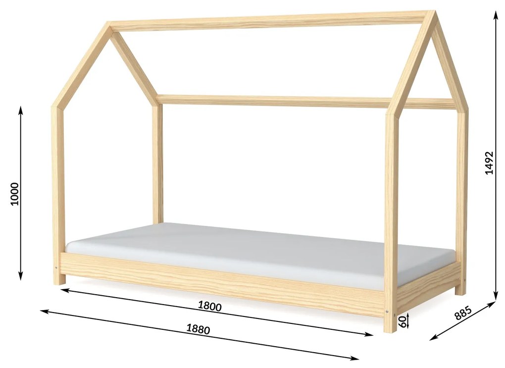 BabyBeds Dětská postel domeček BELLA Velikost postele: 180x80 cm Borovice