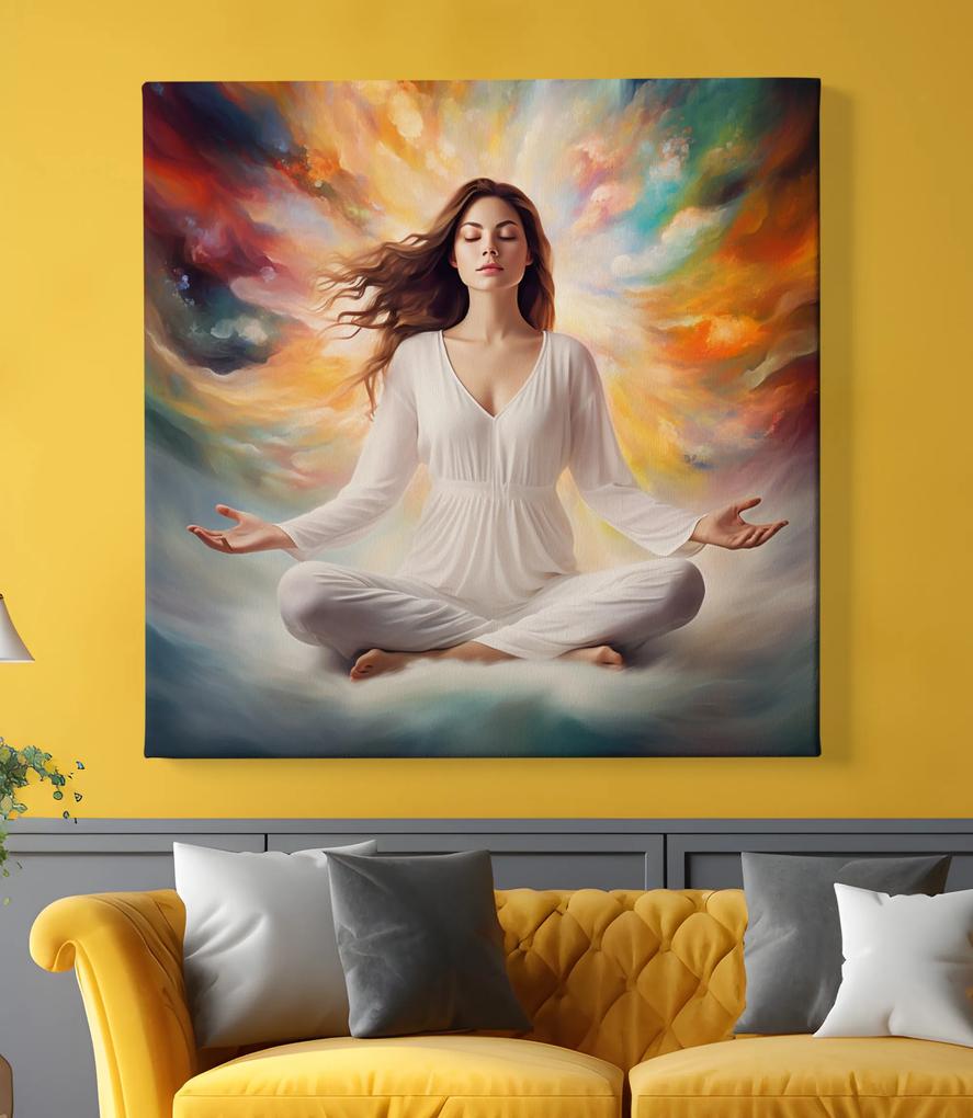 Obraz na plátně - Meditace, žena v bílých šatech FeelHappy.cz Velikost obrazu: 120 x 120 cm