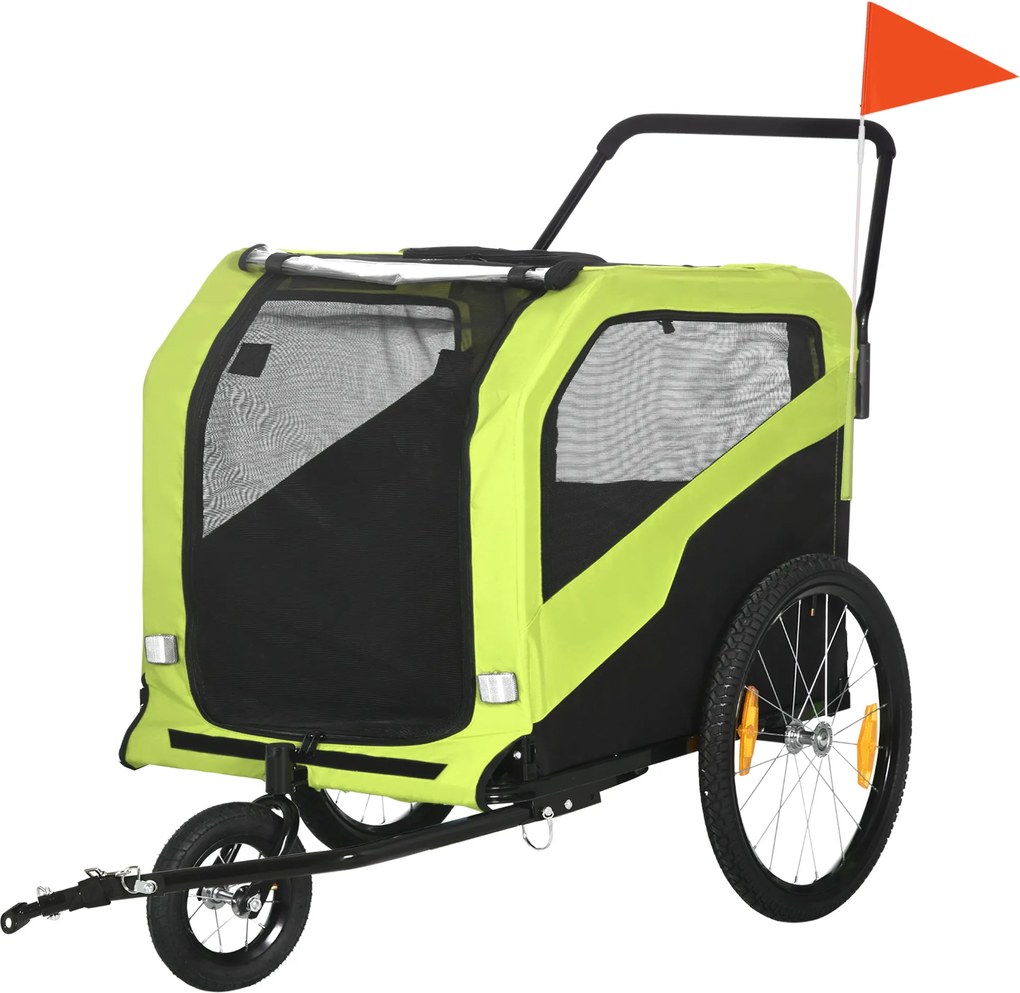 PawHut přívěs pro psy 2 v 1, přívěs na kolo pro psy, kočárek pro psy s odrazkami, kočárek pro psy max. 30 kg, přívěs na kolo pro velké psy, tkanina O…