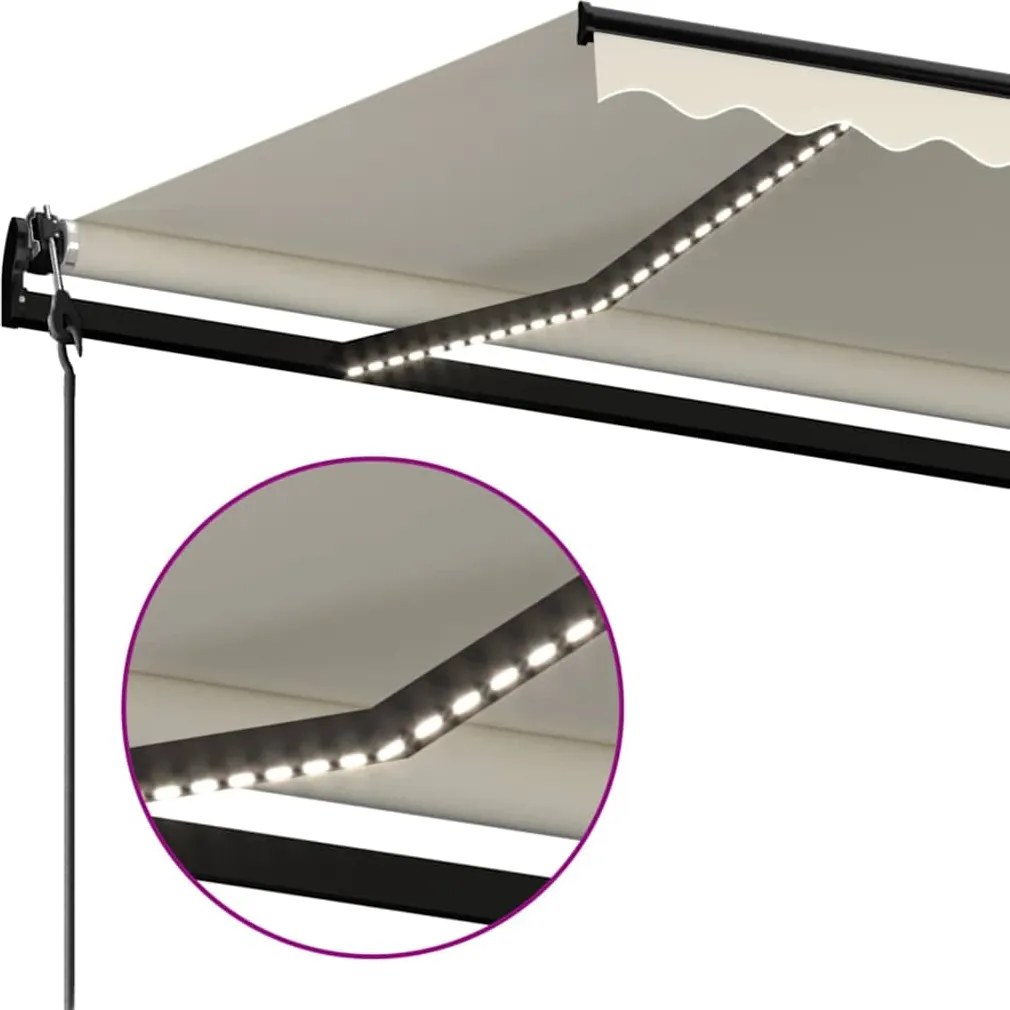 Automatická markýza LED a senzor větru 450 x 350 cm krémová 3069212