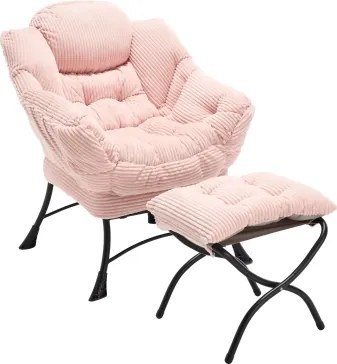 Aosom Lounge křeslo s podnožkou, opěrkami a boční kapsou, flanelový potah, 69,9 x 64,0 x 95,0 cm, růžová