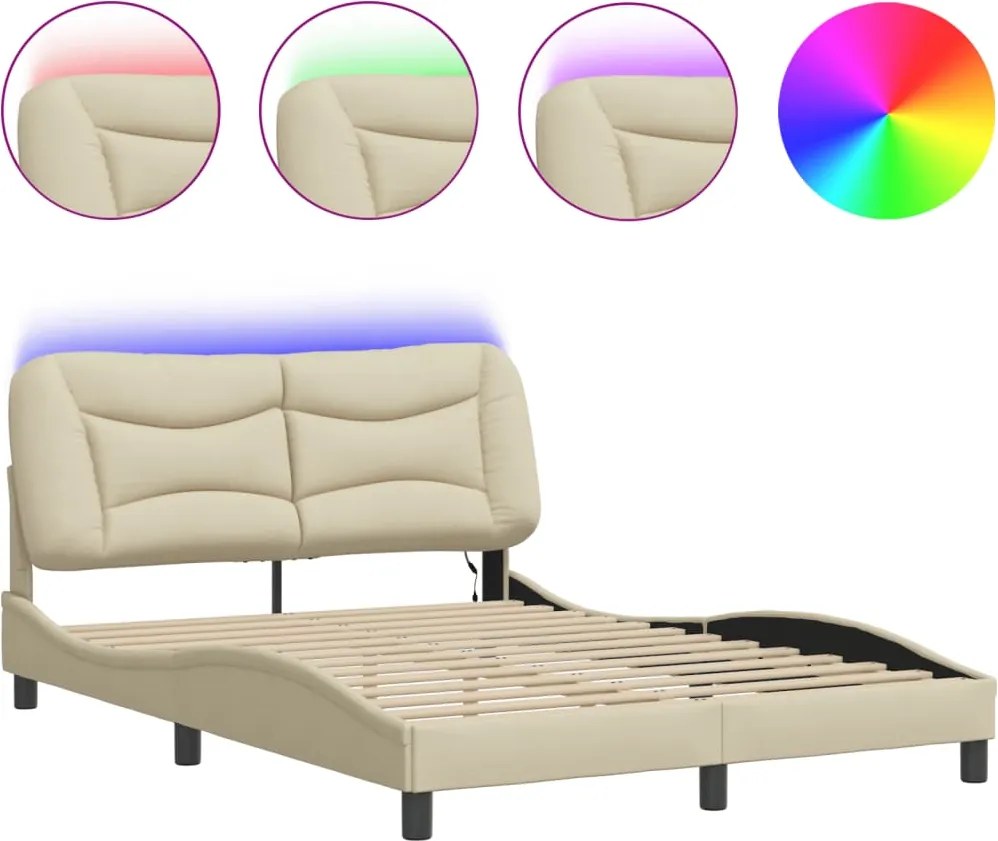 Rám postele s LED bez matrace Hvar Cream 120x200 cm Látka 3213695