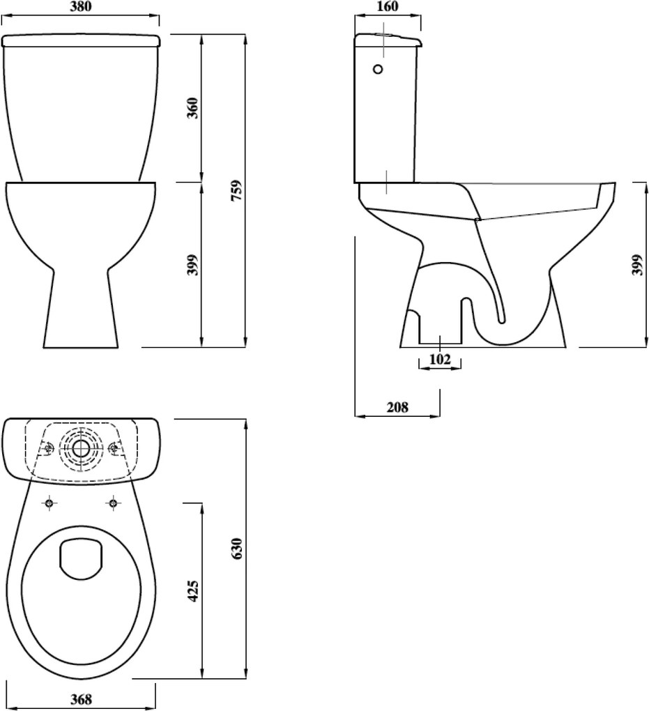 Aqualine Aqualine, MIGUEL WC kombi mísa s nádržkou včetně splachovací soupravy, spodní odpad, LC2258
