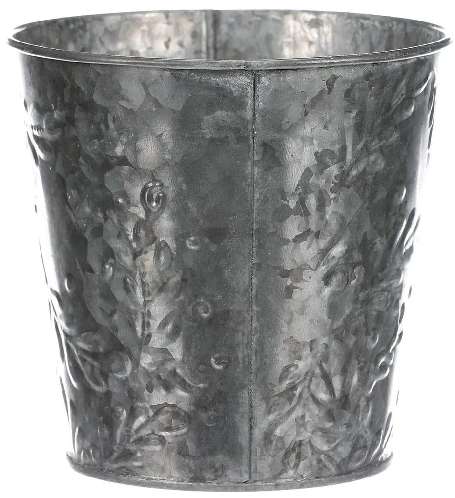 Obal kovový na květiny ve stříbrné barvě s dekorem jmelí AB2080