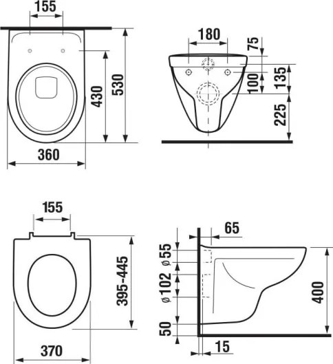 Závěsné WC + prkénko LYRA + tlačítko DUAL + podomítkový modul + podložka