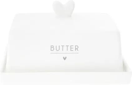 Keramická dóza na máslo Bastion Collections bílá s šedým nápisem BUTTER, 12,2x14,7x8,1cm