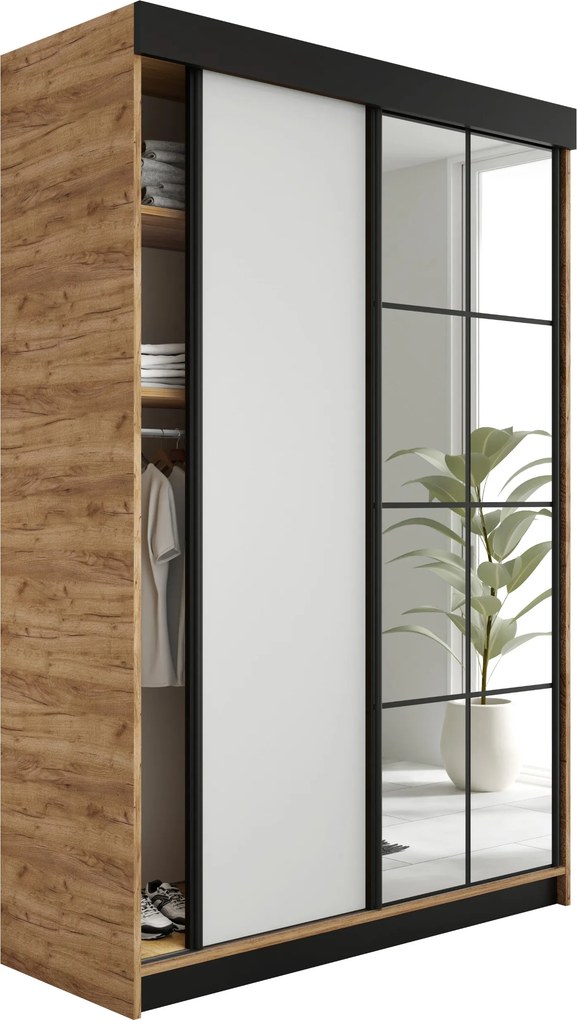 Posuvná skříň LAMARO 167x205x59cm - dub Craft zlatý a bílý