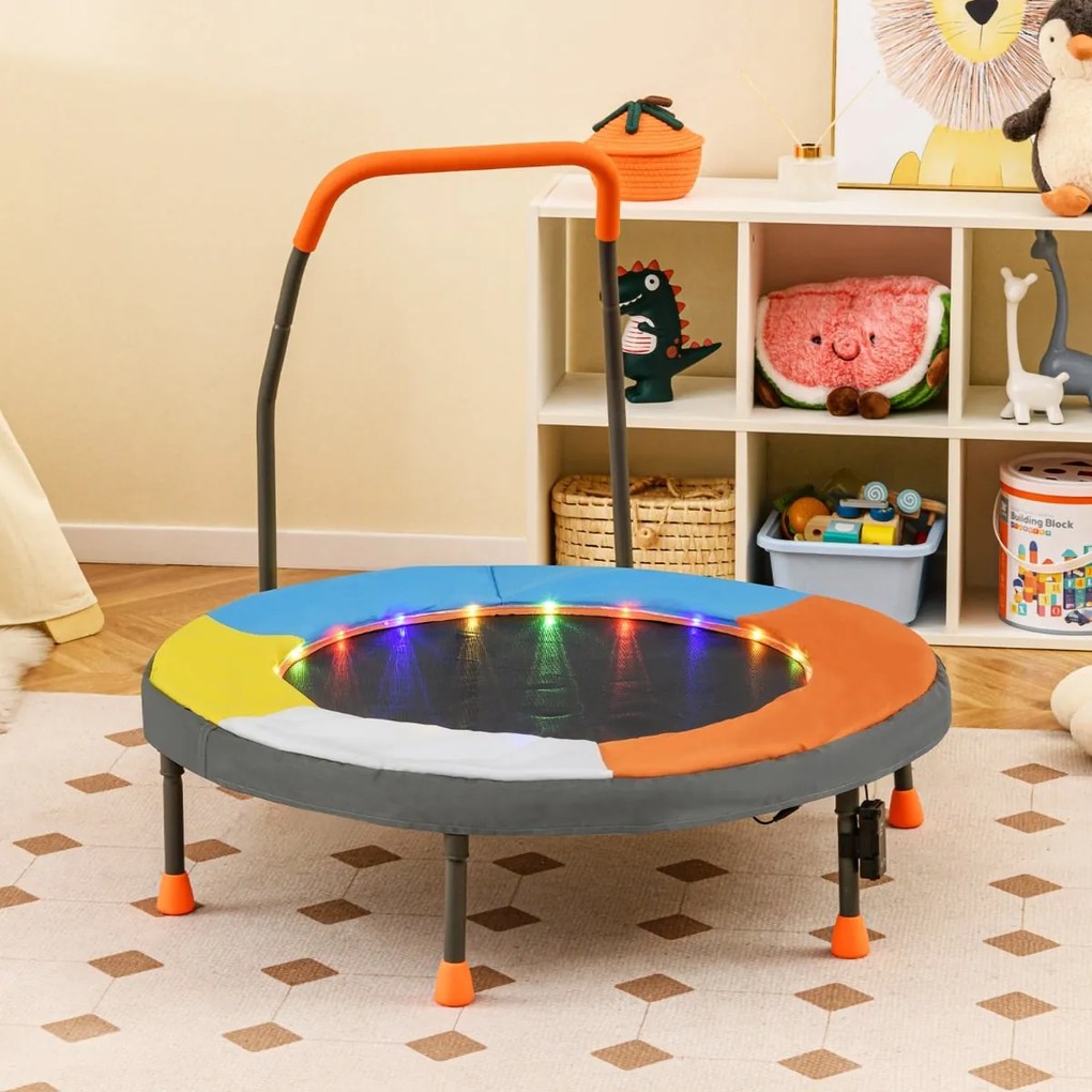 Costway Dětská trampolína Ø 90 cm s LED osvětlením a madlem