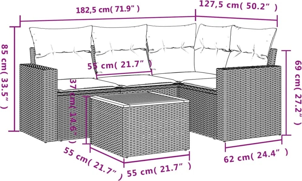 5dílná zahradní sedací souprava s poduškami černá polyratan 3224103