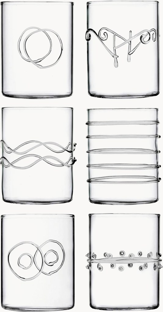 Sada ručně vyrobených sklenic z borosilikátového skla Deco' Clear, 6 dílů