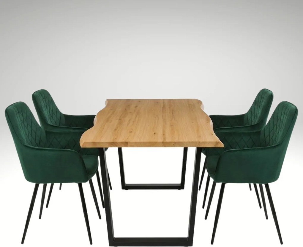 Vikio Jídelní set pro 4 osoby 160x90 cm dub noha U zelená židle s područkami VJS166-4Z