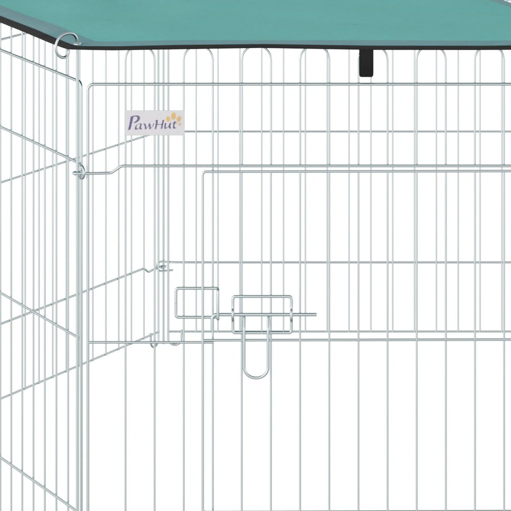PawHut Ohrádka pro psy 6 panelů 59x60 cm Skládací kovový plot pro domácí mazlíčky s dveřmi a zámkem a stříškou pro zahradu a terasu
