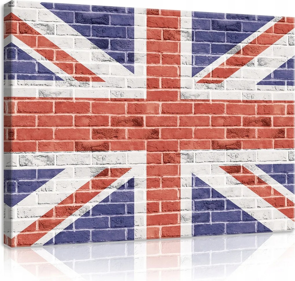 Obraz 80x60 Union Jack vlajka cihlová zeď textura urban patriotismus umění