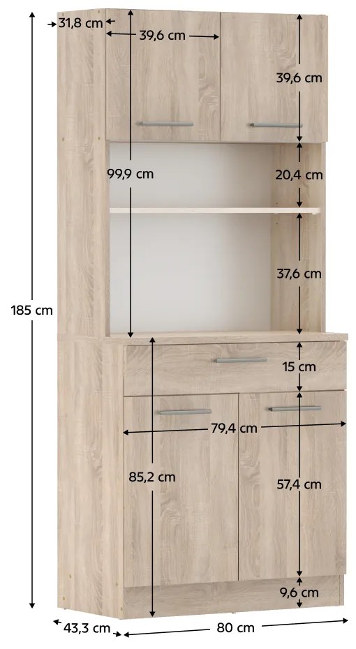 Kondela Čtyřdveřový kredenc, dub sonoma, DOMIS NEW