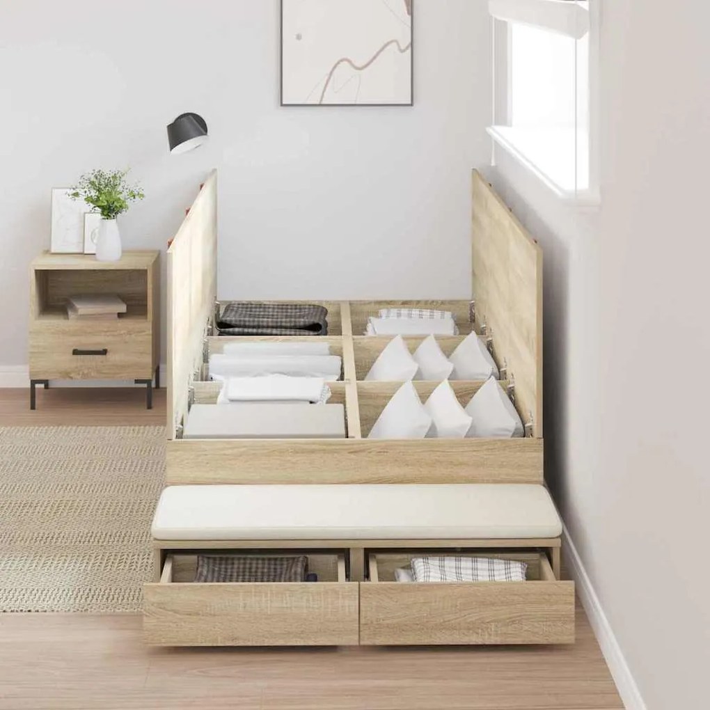 Rám postele s úložným prostorem se zásuvkou Sonoma dub 90 cm 3335607