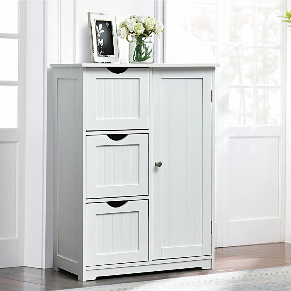 Costway Koupelnová skříňka úložná se 3 zásuvkami – 60 × 30 × 81 cm, bílý