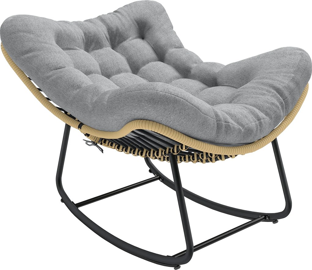 Outsunny ratanové houpací křeslo s tlustým polštářem, interiér/exteriér, 87 x 110 x 70 cm – šedé | Aosom