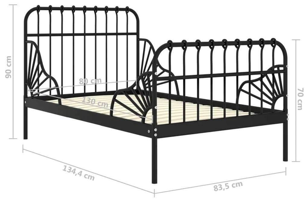 Prodloužitelný rám postele černý kov 80 x 130/200 cm