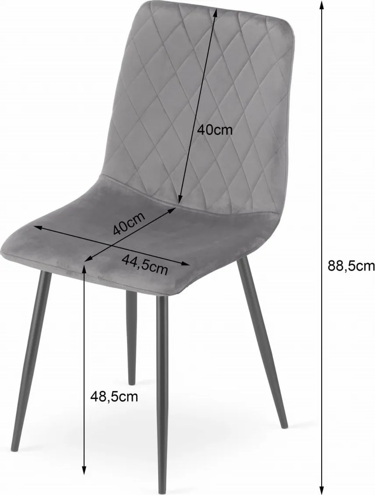 Šedá sametová židle TURIN s černými nohami