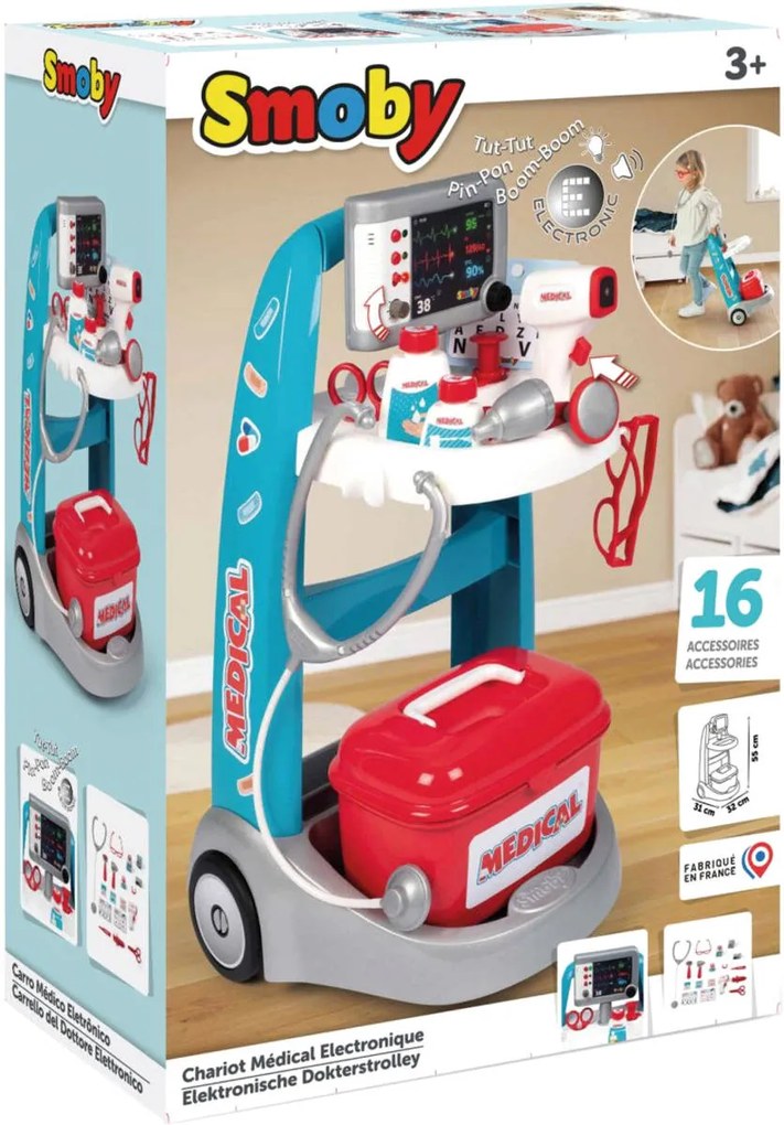 SMOBY Lékařský vozík + dětské lékařské potřeby na baterie Světlo Zvuk sb340207