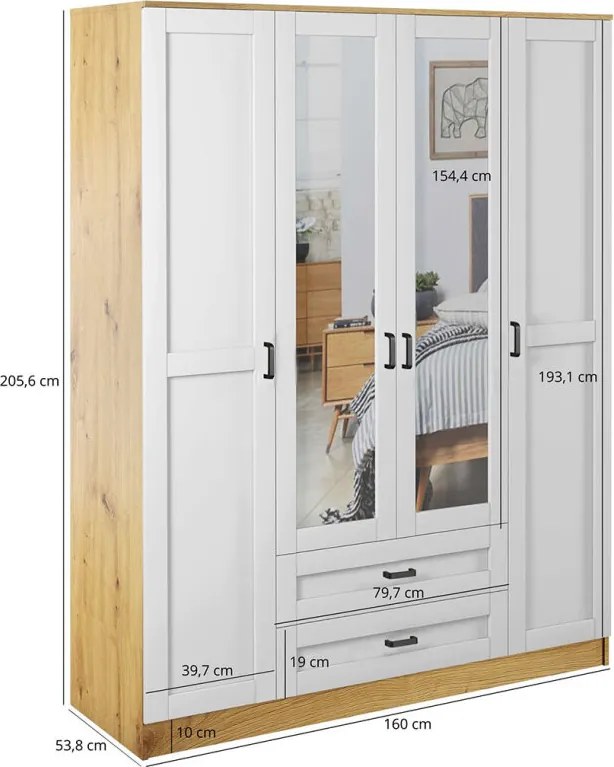 Skříň se zrcadlem 4d2s Rama dub artisan / bílá Kami