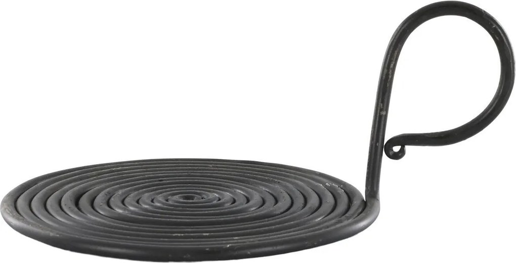 Černý antik kovový svícen pro sloupovou svíčku Spirel - Ø 17*10 cm