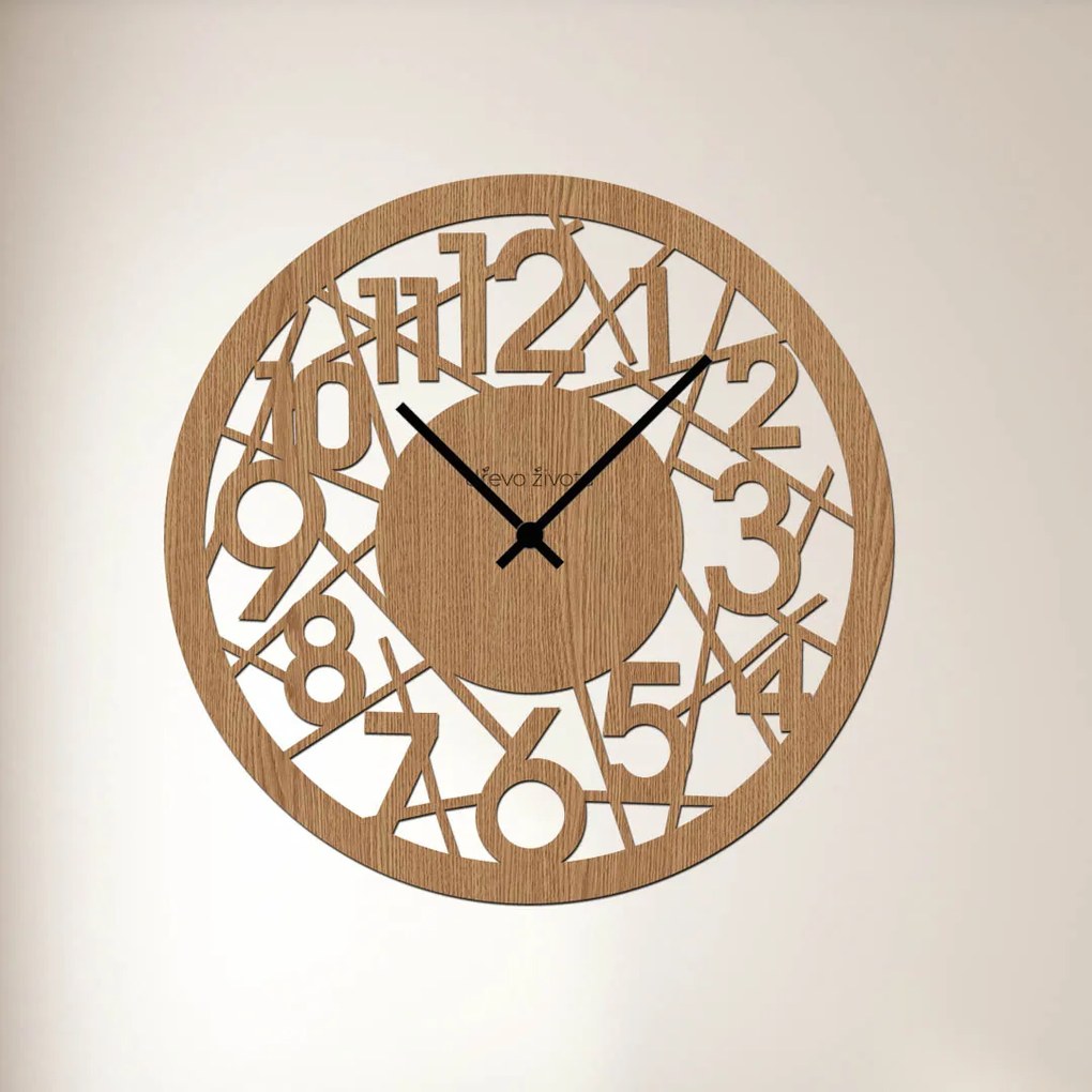 dřevo života Nástěnné hodiny S ČÍSLY Zvolte barvu dekoru: Wenge, Zvolte velikost hodin (cm): 40x40, Barva ručiček: Černé