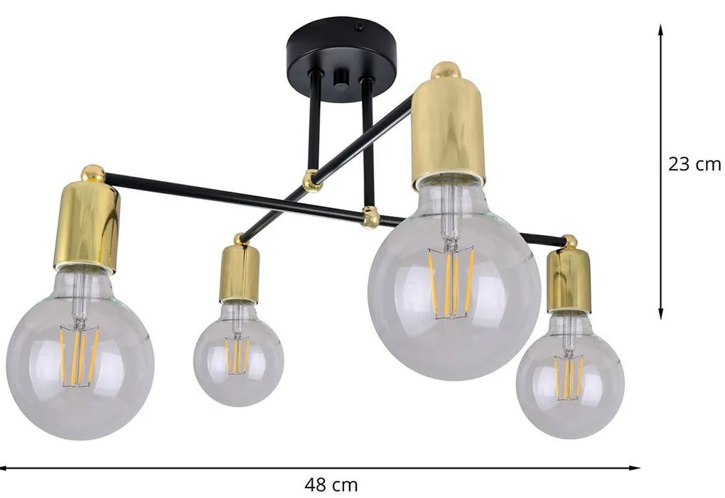 Stropní svítidlo Edison, zlaté tělo svítidla