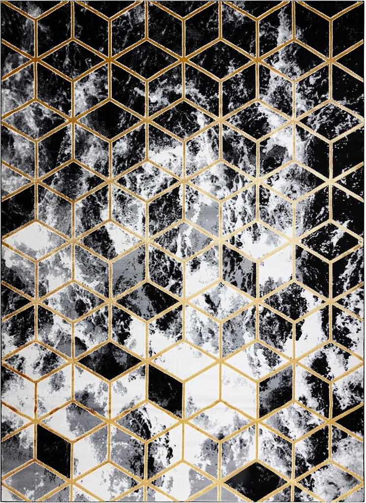 Kusový koberec Gloss 409A 82 3D cubes black/gold/grey, 240x330, čiernobiela, kancelária, Dywany Łuszczów