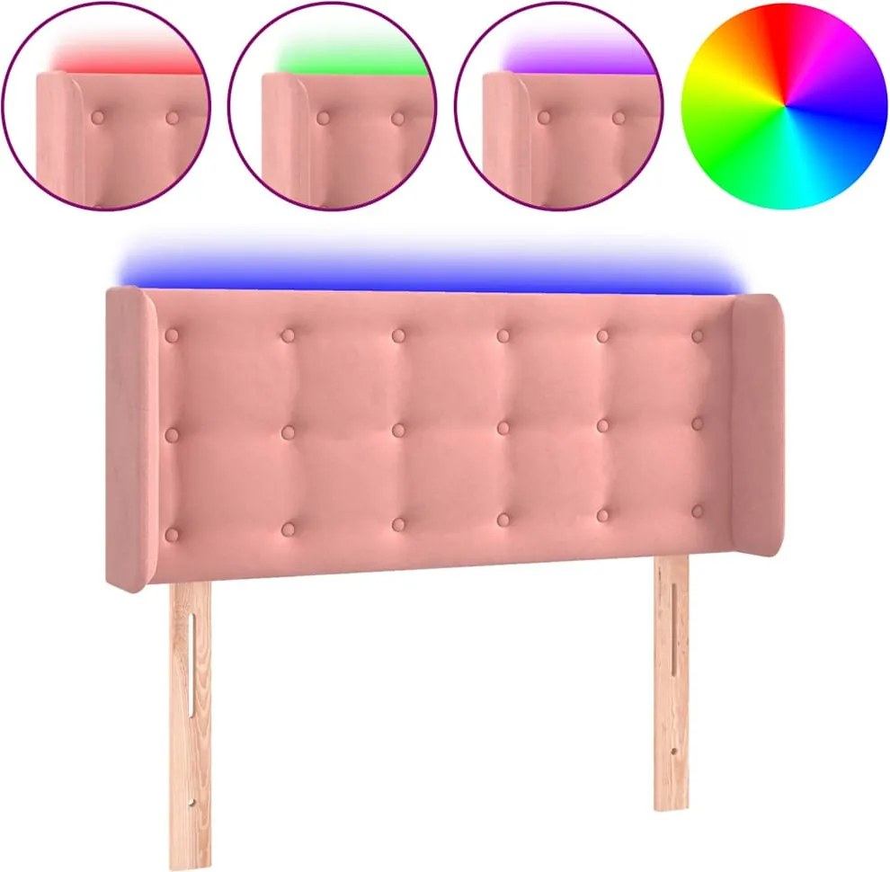 Čelo postele s LED růžové 83 x 16 x 78/88 cm samet 3123705