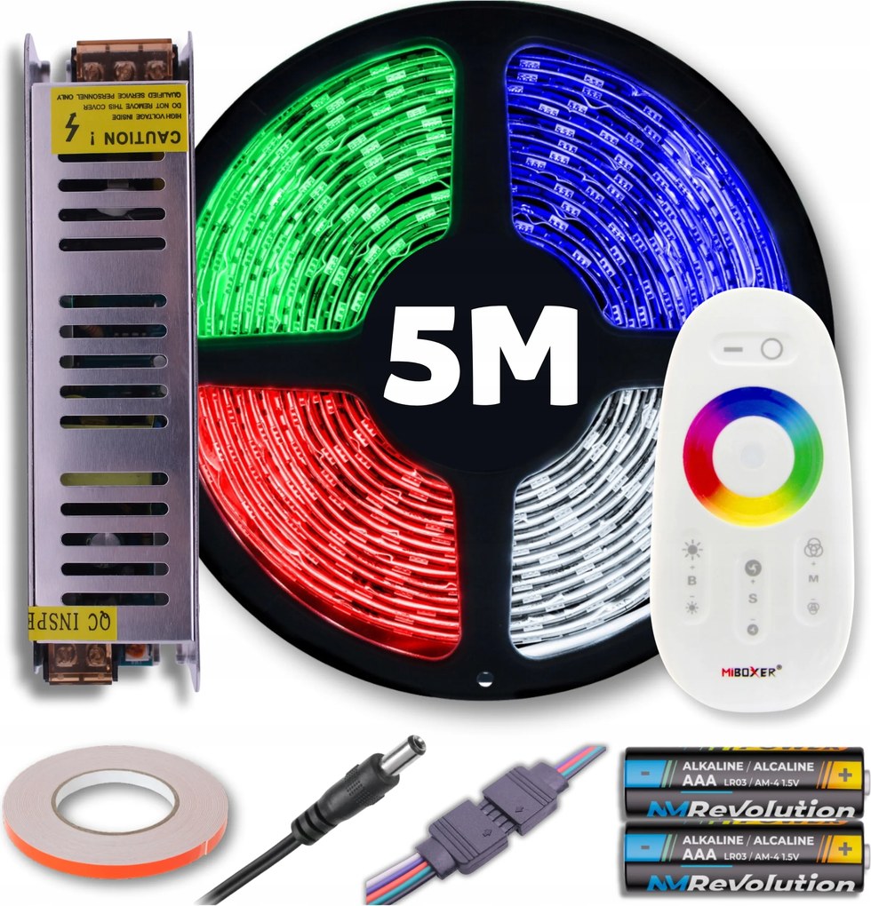Set Led pásek Rgb barevný bílý studený s dálkovým ovládáním a napájecím zdrojem 5M 12V