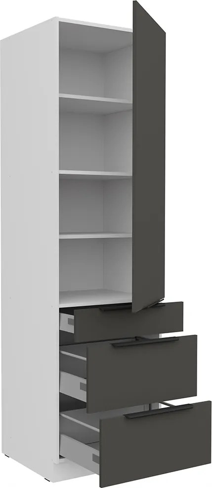 ARIA po | vysoká skříňka 60 DKS-210 3S1F potravinová | UNI DVÍŘKA | 60 cm | PREMIUM BOX | bílá/šedá grafit