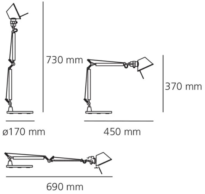 Artemide Tolomeo Micro tavolo, matně černá stolní lampa, 1x6W LED E14, 45+37 cm