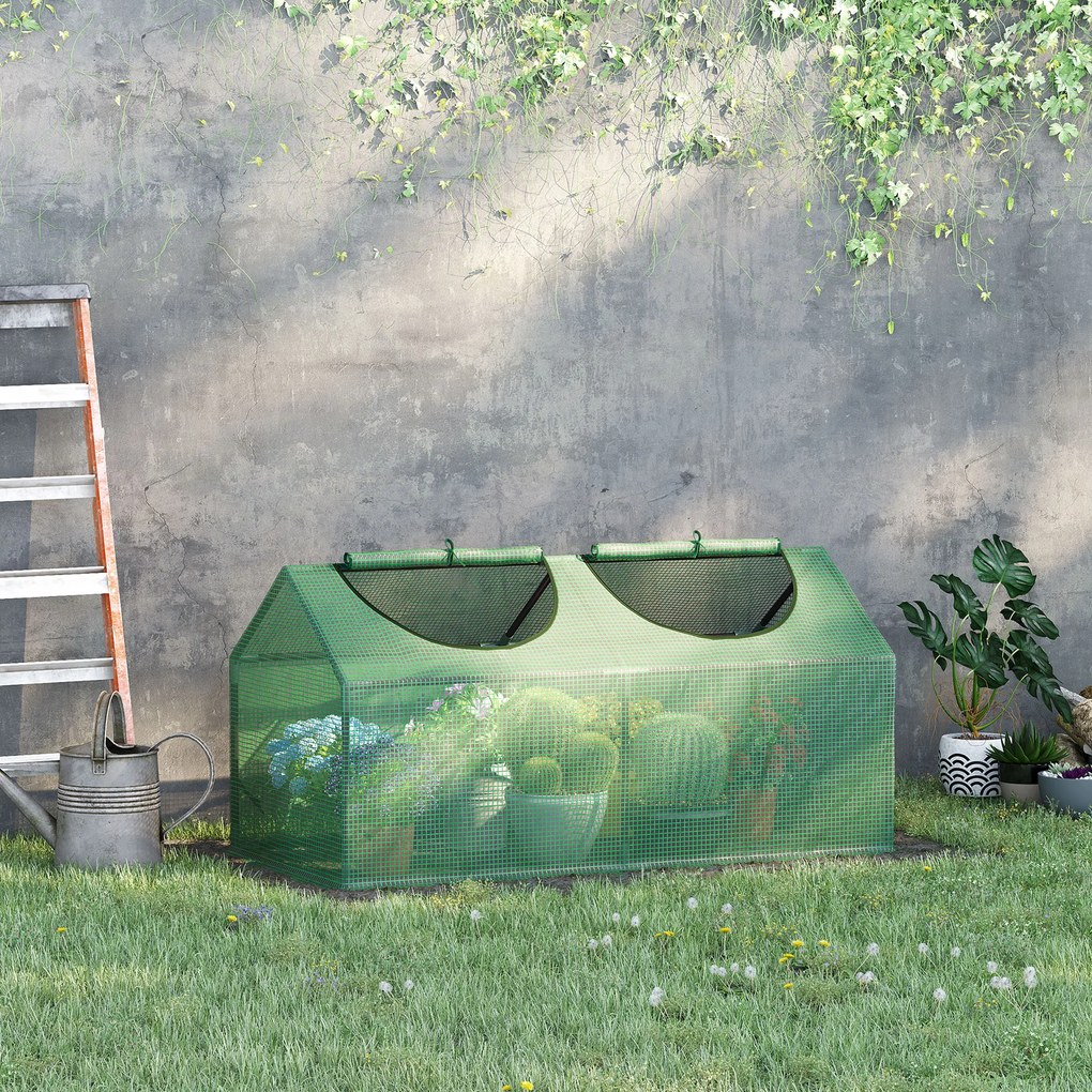 Fóliový skleník Outsunny s oknem, PE skleník pro rajčata a rostliny, chladicí rám 120x60x60 cm, zelený | Aosom.de