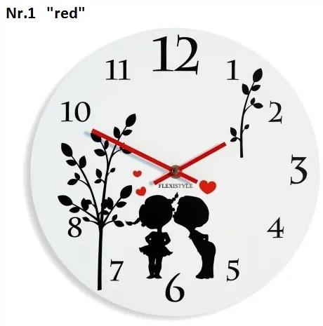 Bílé dětské hodiny na stěnu kulaté Červená