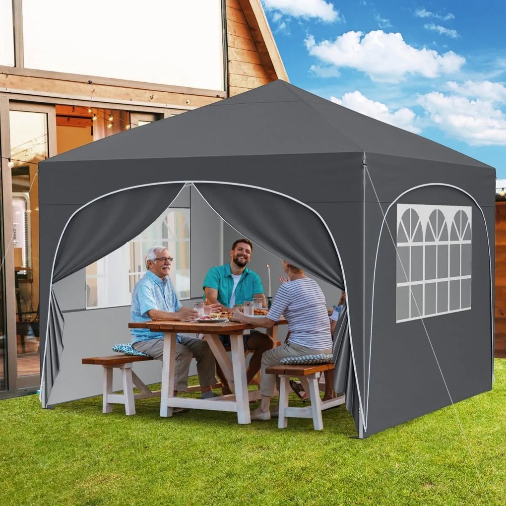 Costway Pavilon s 4 odnímatelnými bočními stěnami zahradní stan vč. – 3 × 3 M