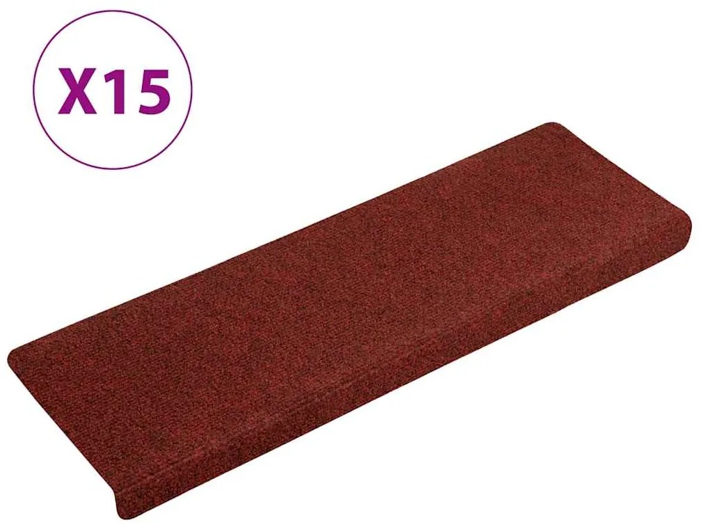 Schodové rohože samolepicí 15 ks 65 x 21 x 4 cm bordó červená s obdélníkovým okrajem 134565