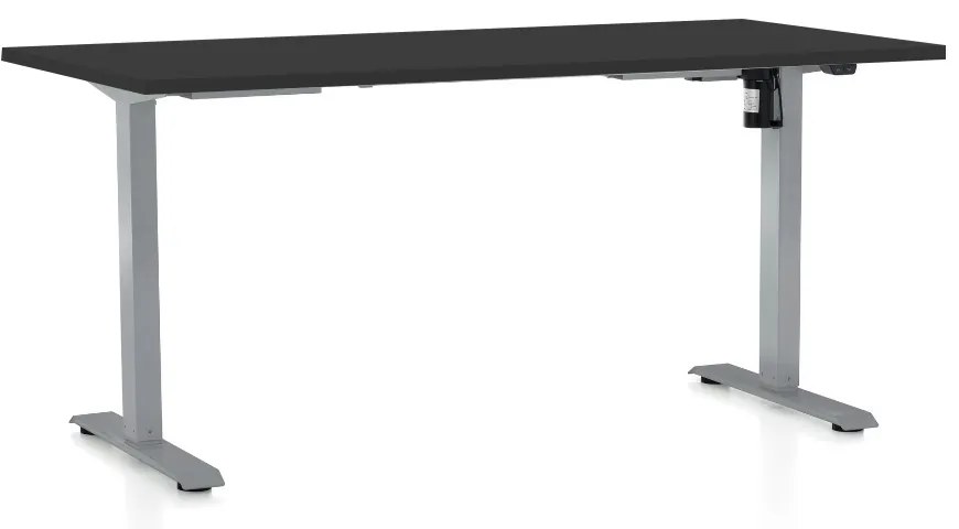 Výškově nastavitelný stůl OfficeTech A, 160 x 80 cm, šedá podnož, černá